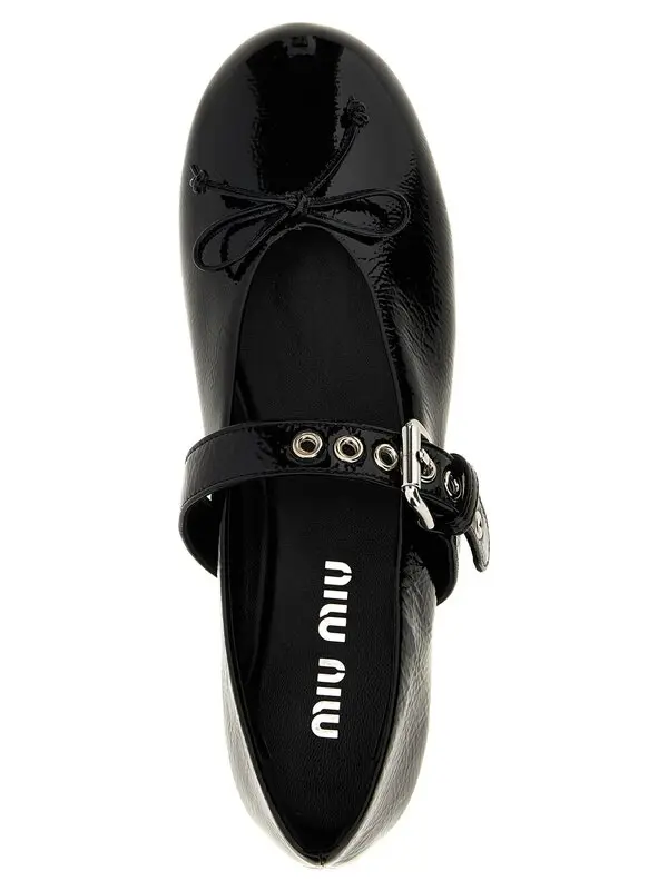 Miu Miu Buckle And Bow Ballet Flats - Black