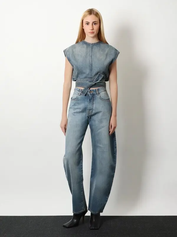 Alaïa Belted Denim Top - Multicolor