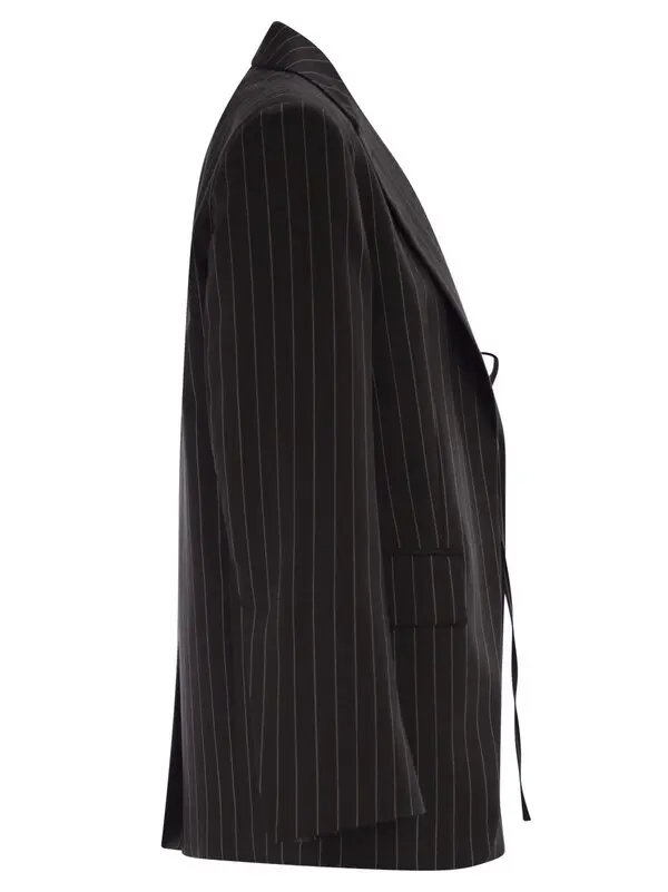 Sportmax Spxdivina Tailored Blazer In Pinstriped Gabardine - Black