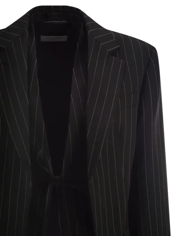 Sportmax Spxdivina Tailored Blazer In Pinstriped Gabardine - Black