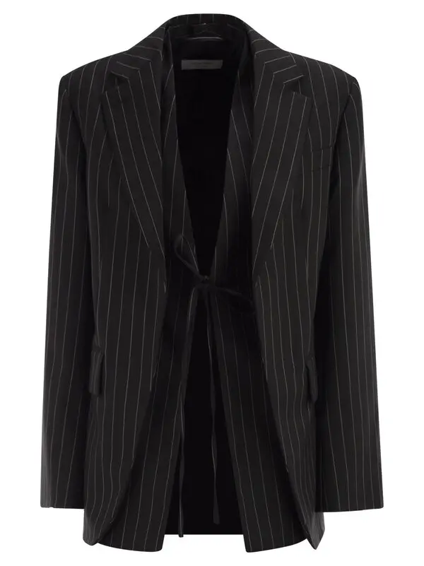 Sportmax Pinstriped Gabardine Tailored Blazer - Black