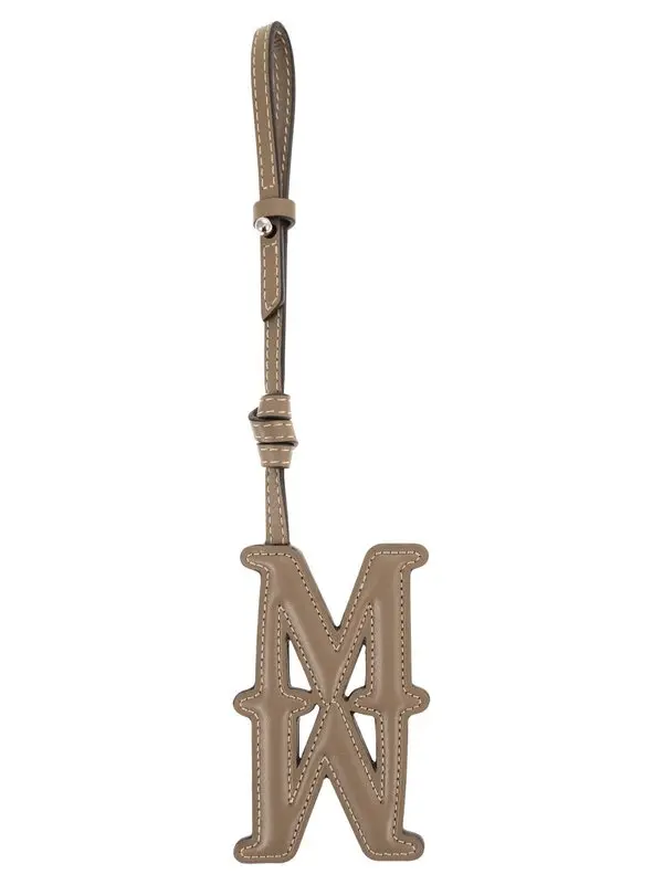 Max Mara Mxalacca Leather Keyring With Logo - Cream