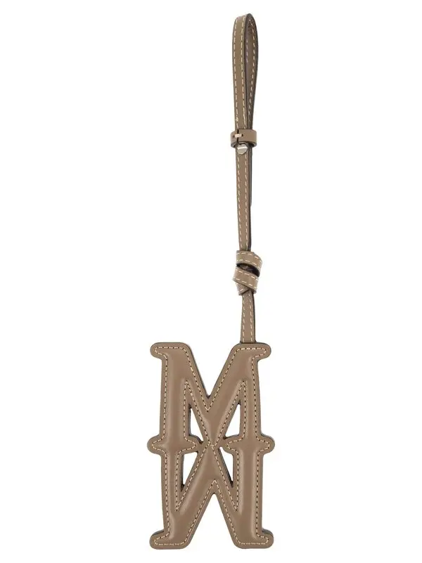 Max Mara Mxalacca Leather Keyring With Logo - Cream