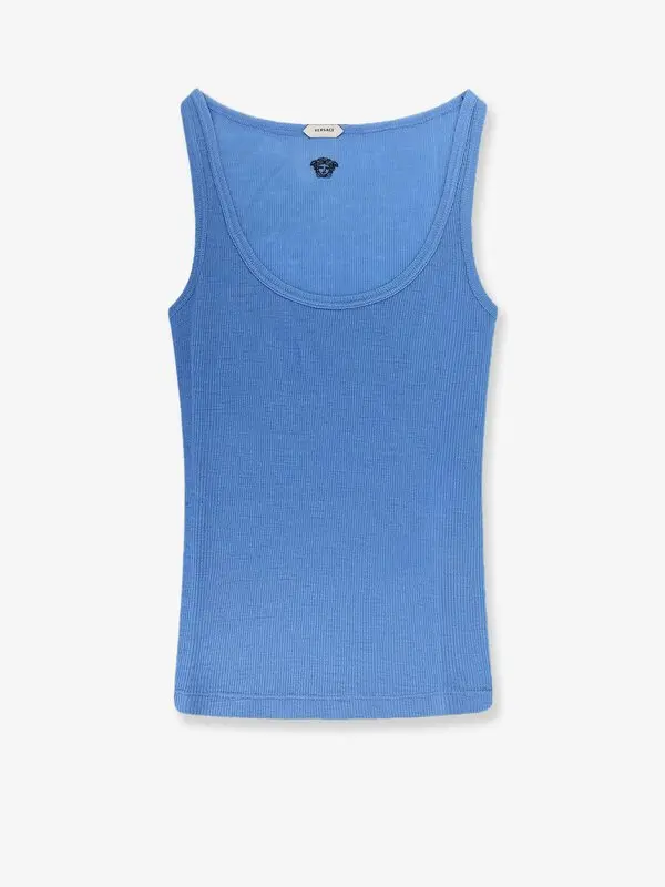 Versace Wool Tank Top With Back Logo - Blue