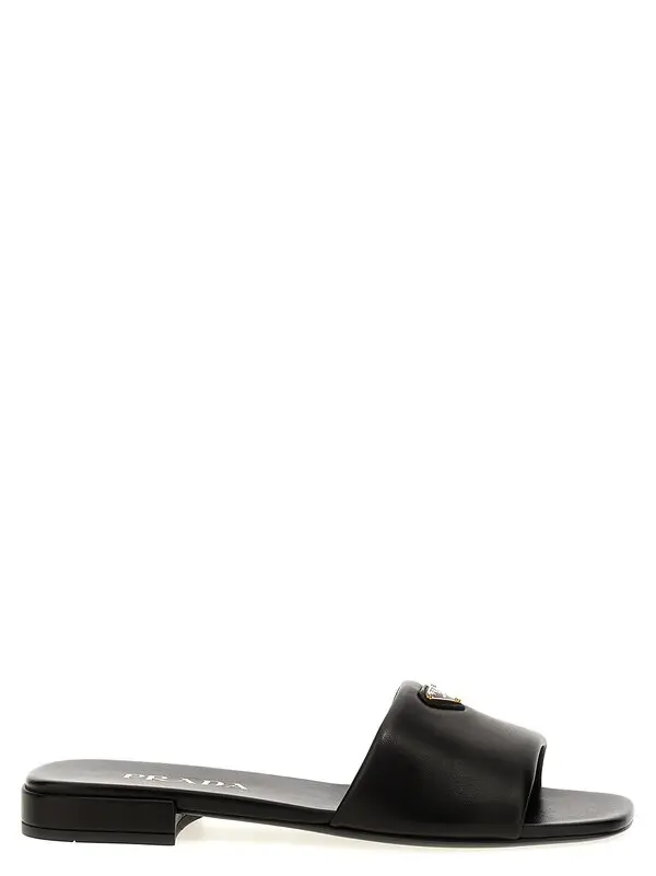 Prada Logo Leather Sandals