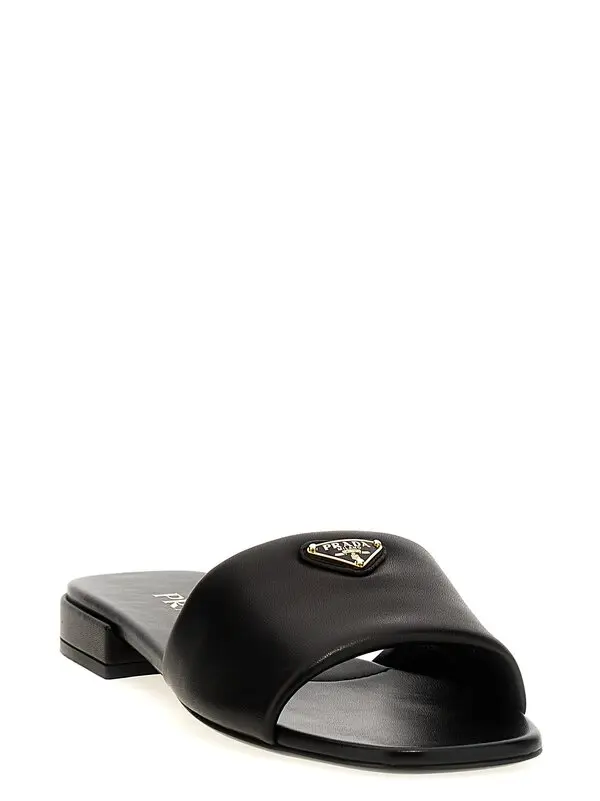 Prada Logo Leather Sandals