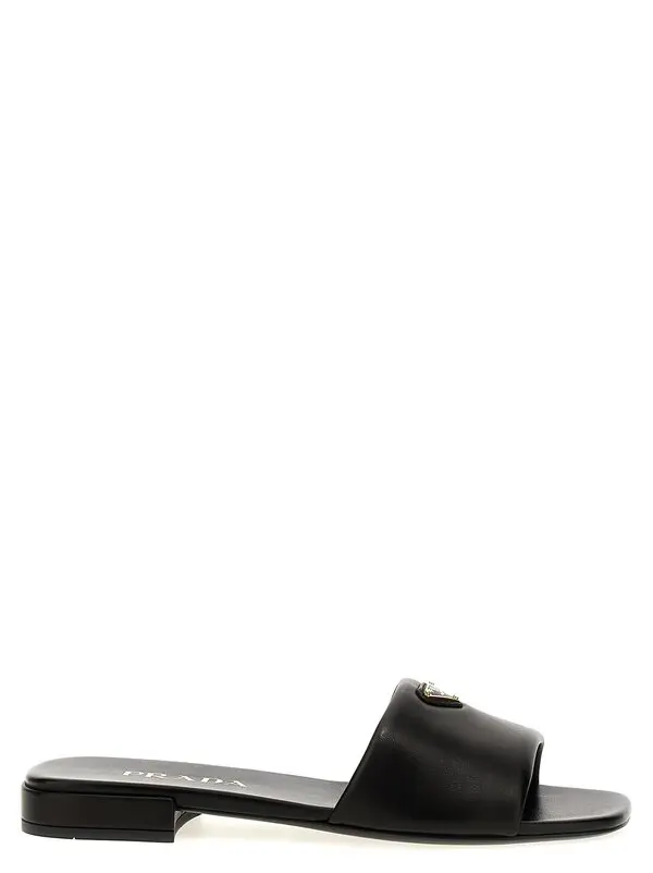 Prada Logo Leather Sandals - Black
