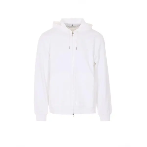 Brunello Cucinelli Techno Cotton Sweatshirt Topwear With Zip And Hood - White