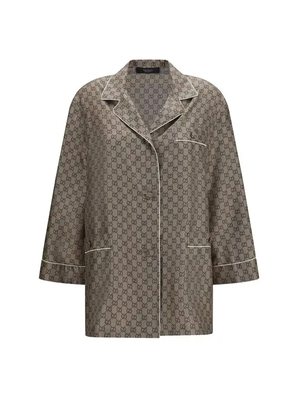 Gucci Printed Silk Twill Shirt - Cream