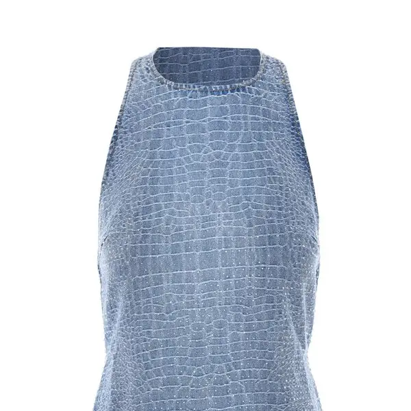 SELF-PORTRAIT Rhinestone Croc Effect Denim Mini Dress