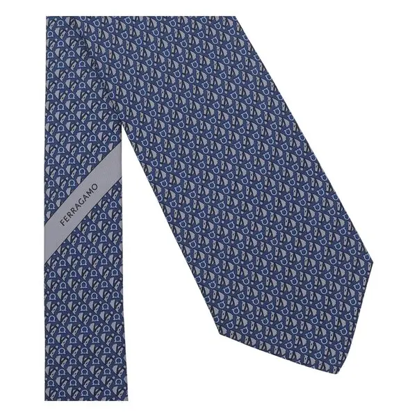 FERRAGAMO Equestrian Print Silk Tie - Blue