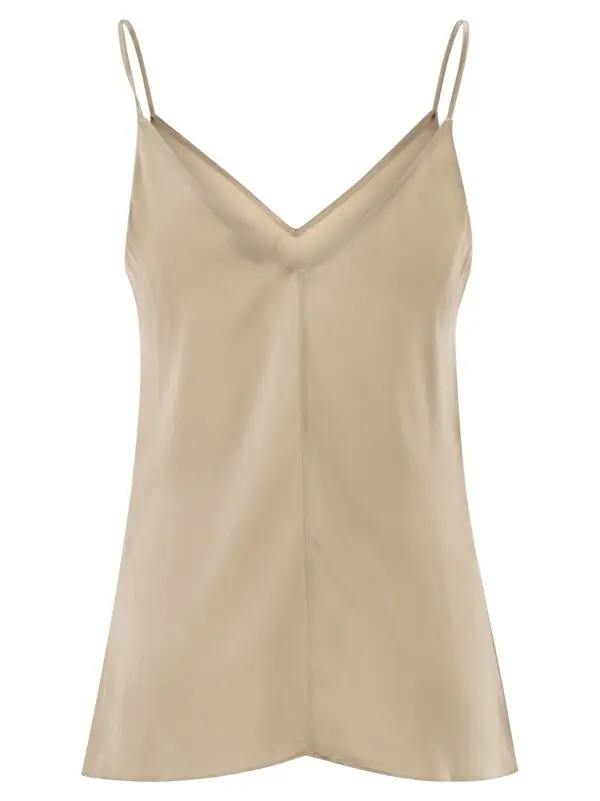 Brunello Cucinelli Stretch Silk Satin Top - Cream