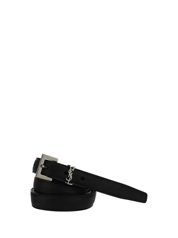 Saint Laurent Cassandre Leather Belt - Black