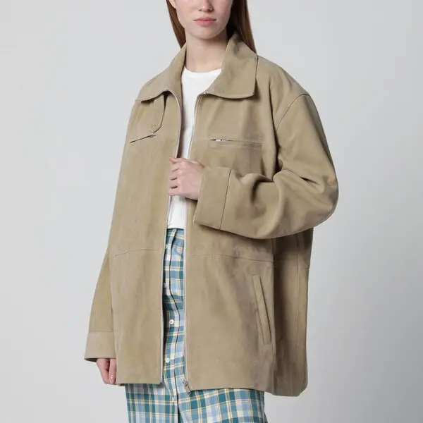 HALFBOY Beige Suede Leather Parka - Cream
