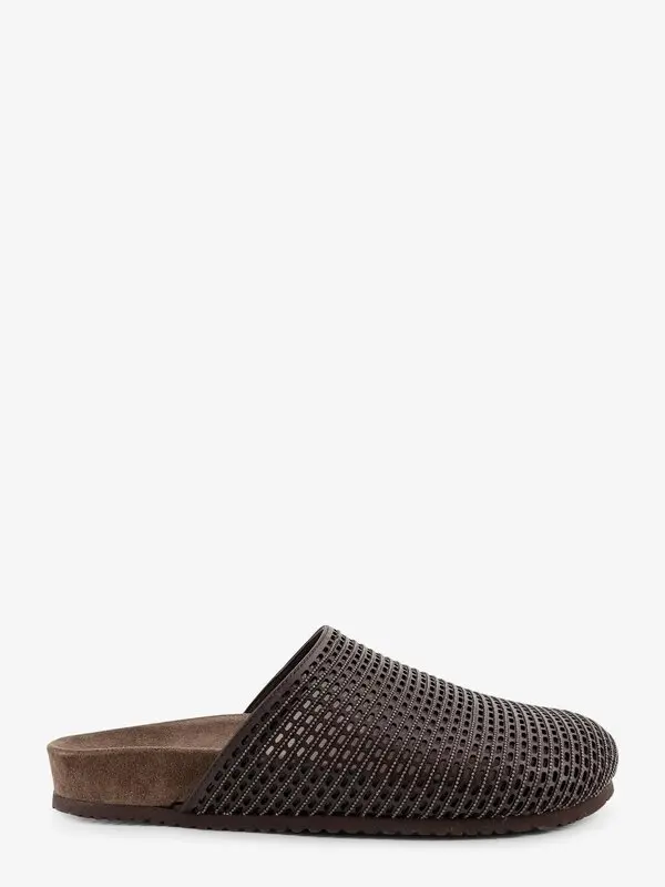 Brunello Cucinelli Leather Sandals With Precious Net Detail - Multicolor