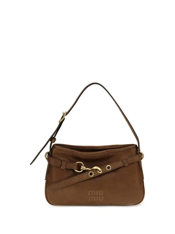 Miu Miu Leather Shoulder Bag With Buckle Detail - Brown