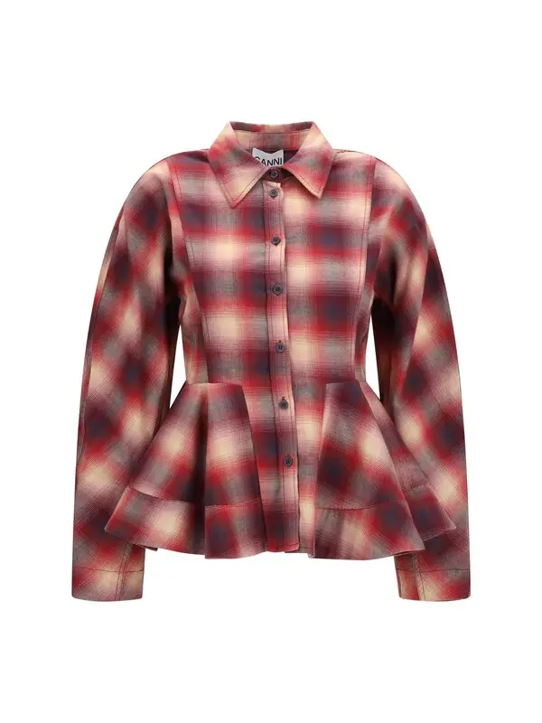 GANNI Checked Flannel Peplum Shirt - Multicolor