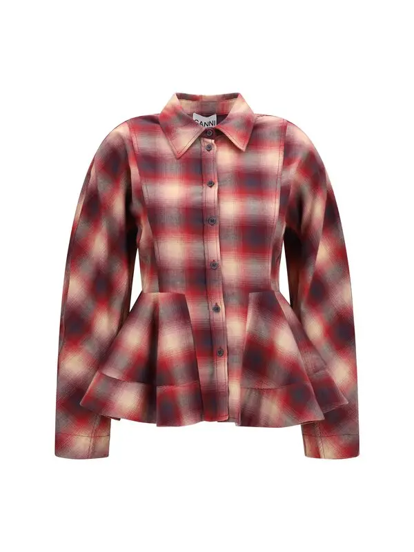 GANNI Checked Flannel Peplum Shirt - Multicolor