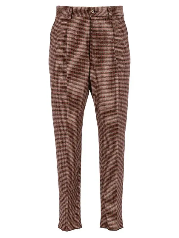 Eleventy Houndstooth Pleated Trousers - Brown