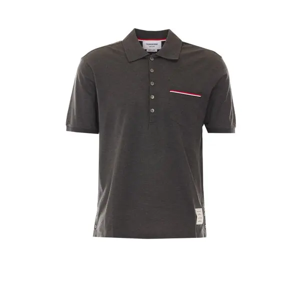Thom Browne Stripe Logo Piquet Polo - Gray