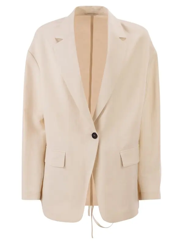 Brunello Cucinelli Fluid Viscose And Linen Twill Jacket With Jewellery - Cream