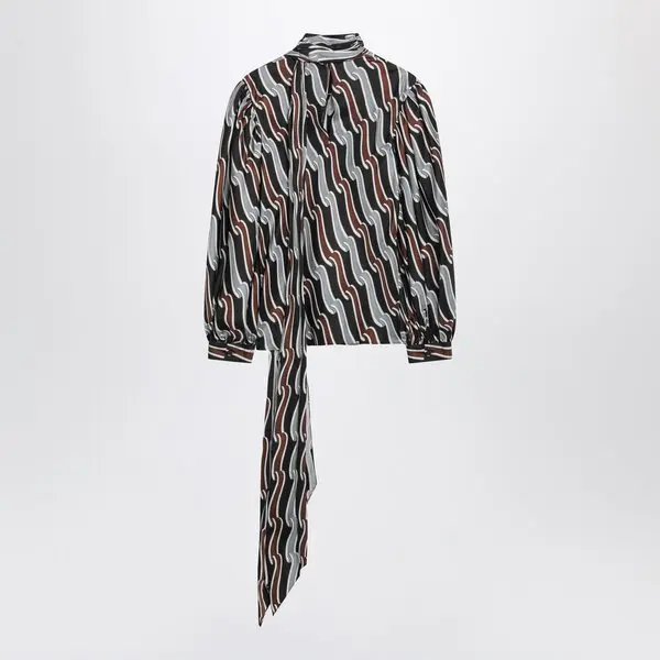 Gucci Grey/brown Printed Silk Twill Blouse