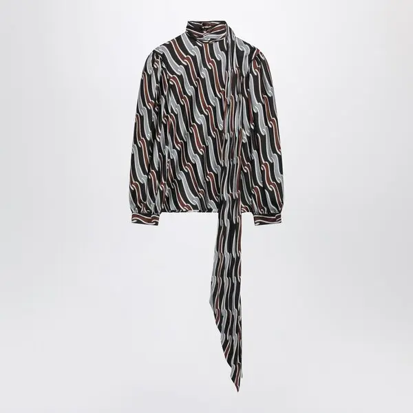 Gucci Grey/brown Printed Silk Twill Blouse - Gray