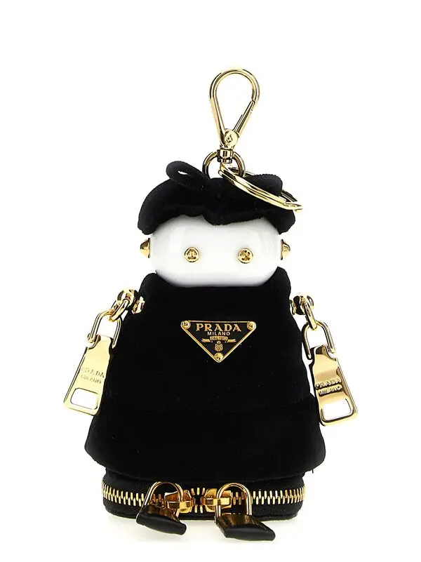 Prada Soft Robot Velvet Bag Pendant - Black