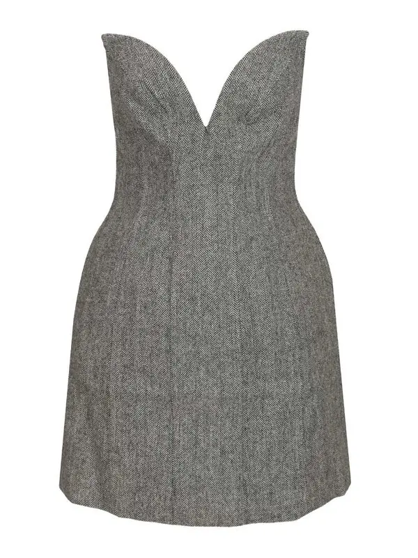 SELF-PORTRAIT Herringbone Wool Mini Dress - Gray