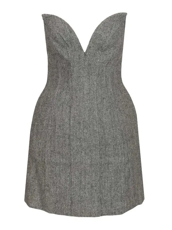 SELF-PORTRAIT Herringbone Wool Mini Dress - Gray