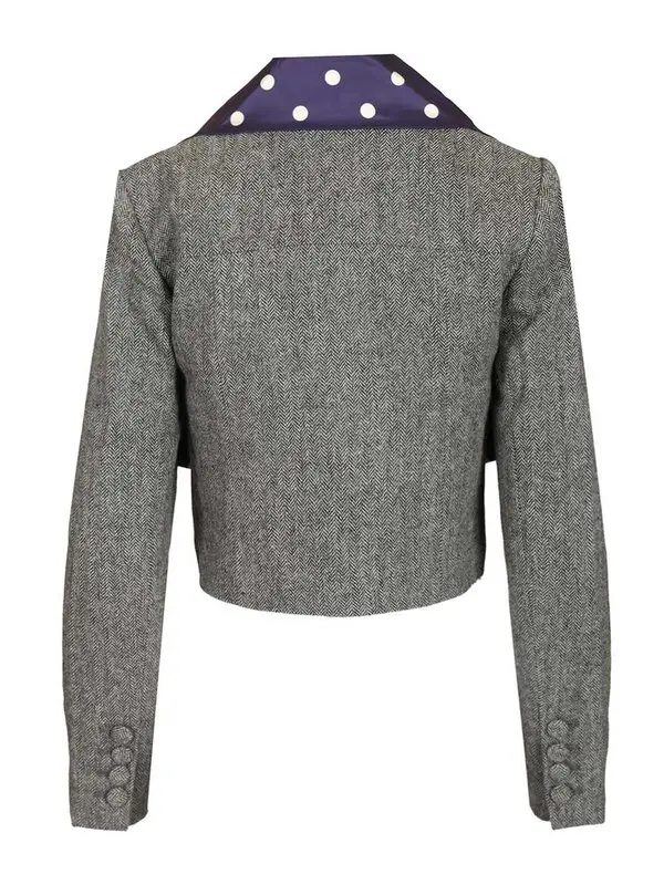 SELF-PORTRAIT Wool Blend Herringbone Jacket - Gray