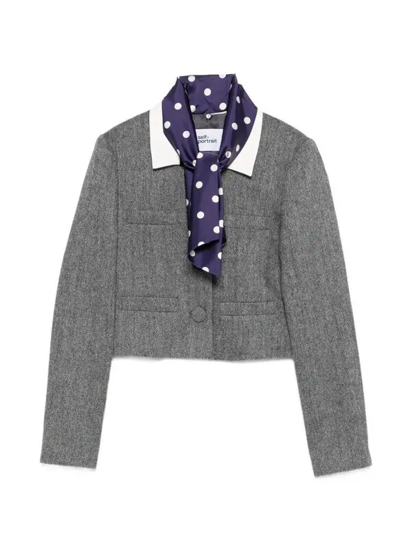SELF-PORTRAIT Wool Blend Herringbone Jacket - Gray