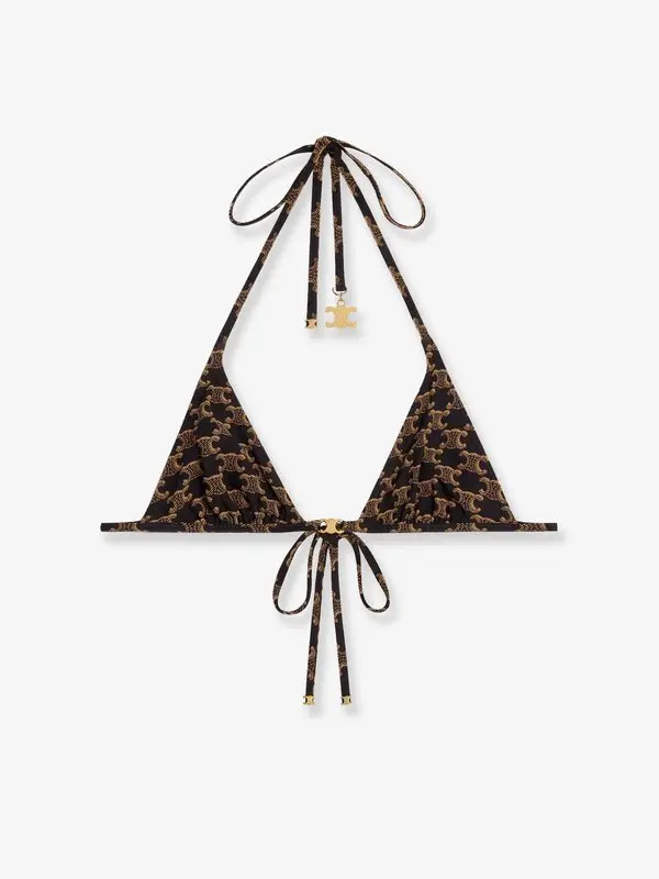 Celine Jersey Bikini Top With Monogram Print
