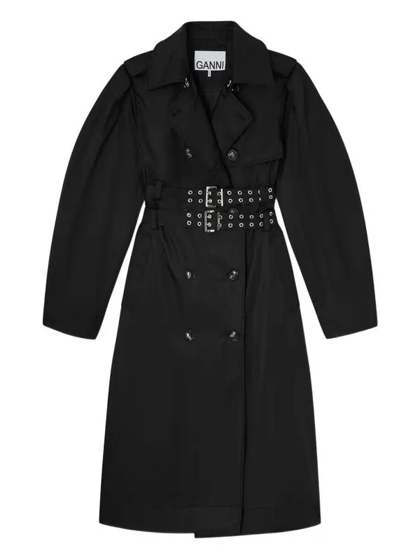 GANNI Duchesse Nylon Trench Coat - Black