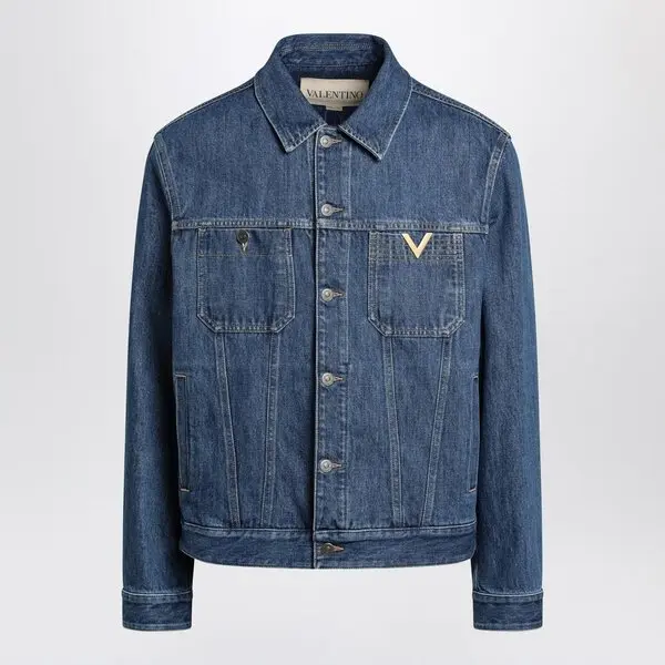 Valentino Garavani Denim Jacket With Vgold Detail - Blue