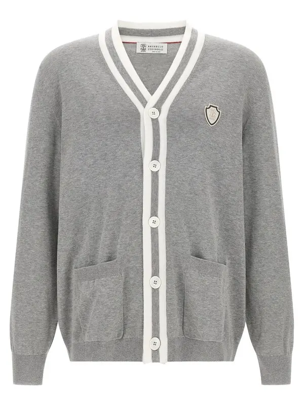 Brunello Cucinelli Heraldic Logo Cardigan - Gray