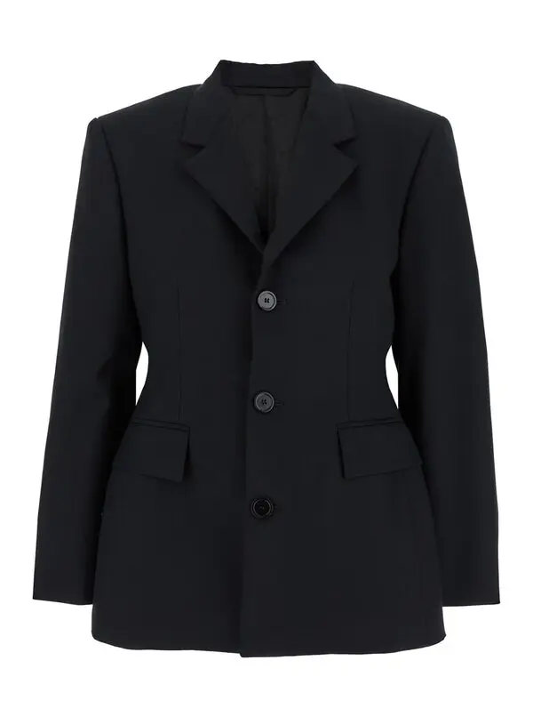 Balenciaga Hourglass' Black Single-breasted Jacket With Notched Revers In Wool - Multicolor