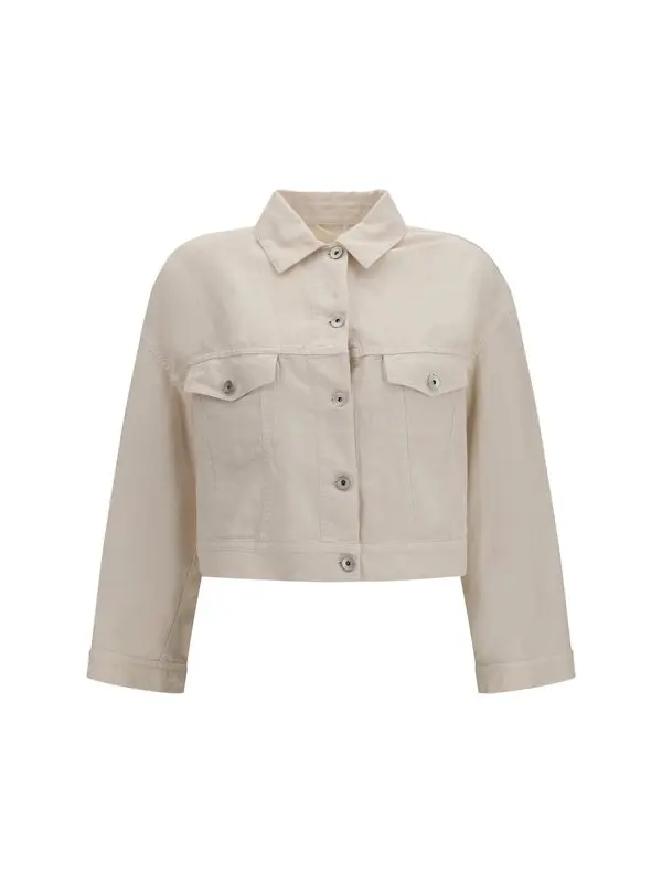 Brunello Cucinelli Cotton And Linen Jacket With Monili - White
