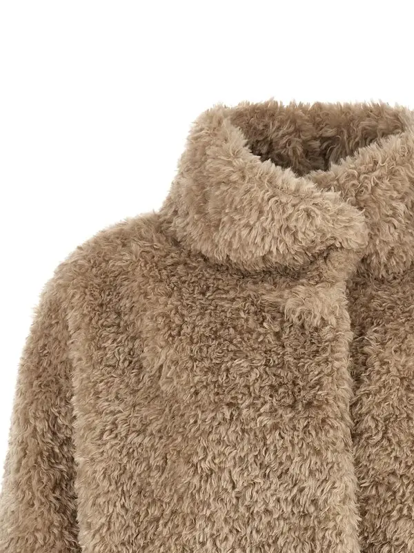 Herno Curled Shearling Effect Coat - Cream