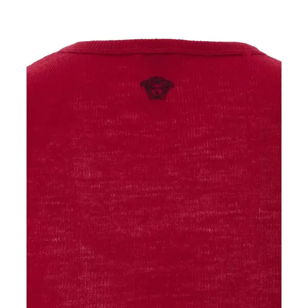 Versace Embroidered Medusa Ribbed Wool T-shirt - Red