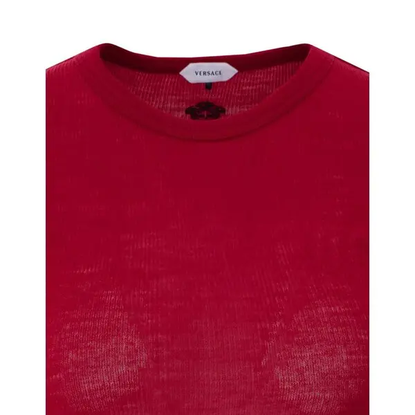 Versace Embroidered Medusa Ribbed Wool T-shirt - Red