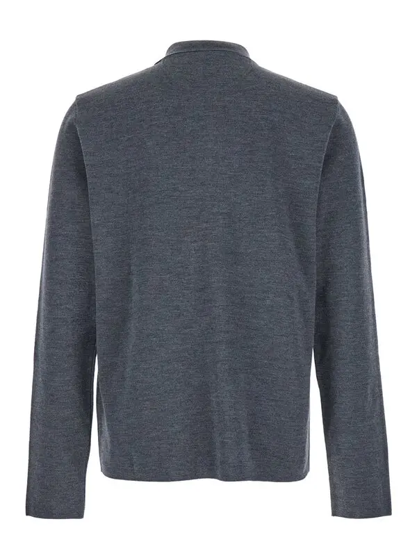Valentino Garavani Grey Polo Shirt With Classic Collar And Long Sleeves In Wool