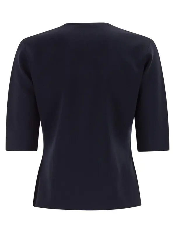 Max Mara Short-sleeved Embroidered Logo Top - Blue