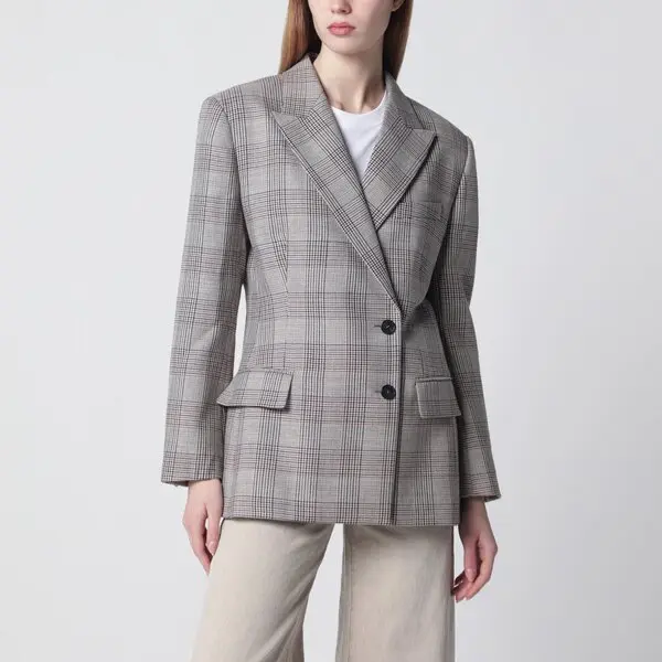 ANINE BING Asymmetric Prince Of Wales Jacket - Brown