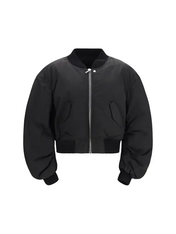 Rick Owens Bomber Jacket With Gathered Sleeves - Black