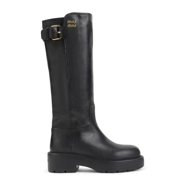 Miu Miu Buffalo Leather Knee-high Boots - Black