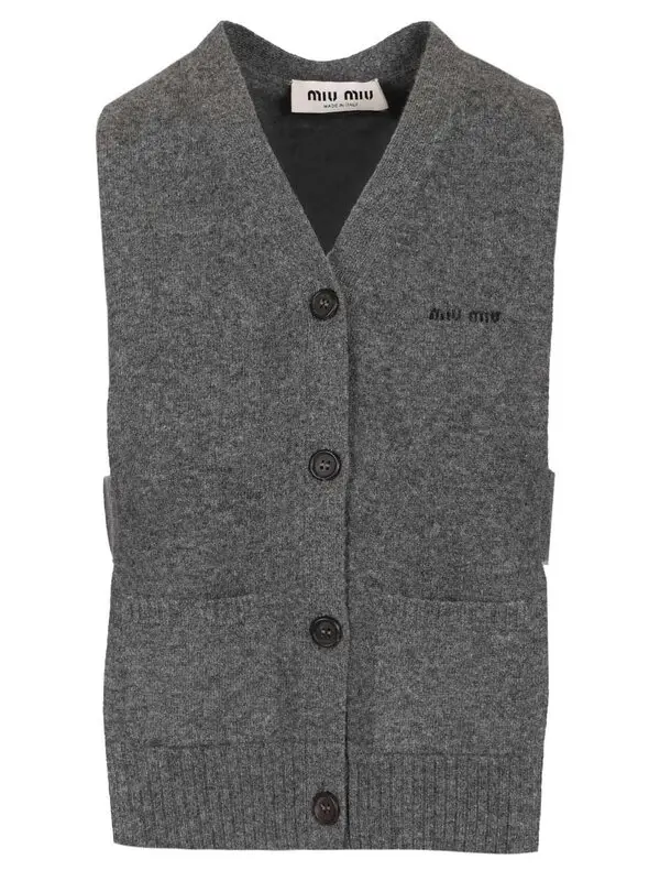 Miu Miu Cashmere Cardigan Vest - Gray