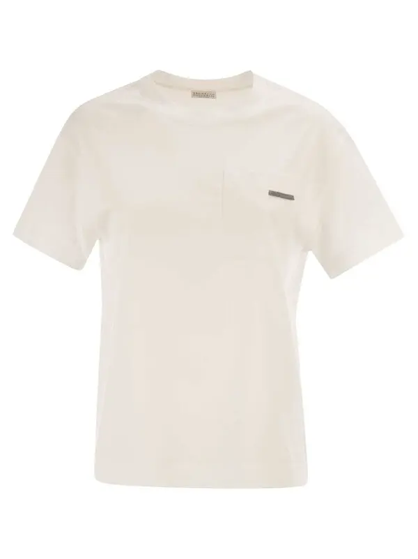 Brunello Cucinelli Cotton Jersey T-shirt With Shiny Tab - White