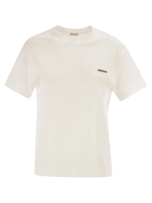 Brunello Cucinelli Cotton Jersey T-shirt With Shiny Tab - White