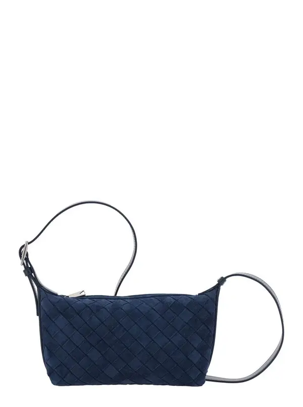Bottega Veneta Blue Crossbody Bag With Adjustable Strap And Intreccio Motif In Suede For - Multicolor